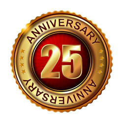 25 years anniversary golden label with ribbon Vector Image