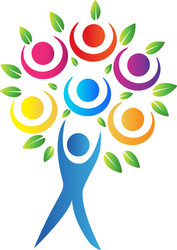 Tree people hands and hearts logo Royalty Free Vector Image