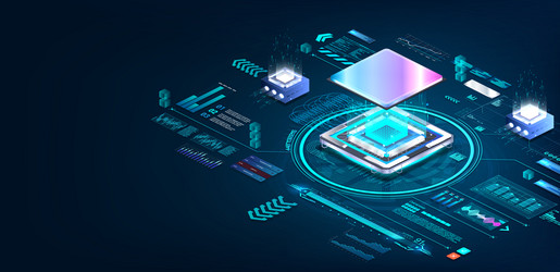 Futuristic cpu microchip banner in isometric Vector Image