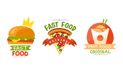 Fast food logo original design badge Royalty Free Vector