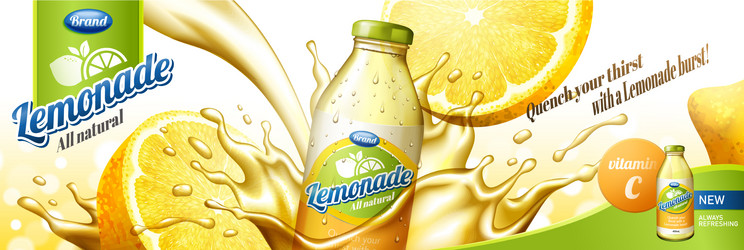 Fresh lemonade banner with lemon splash Royalty Free Vector