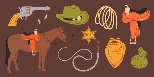 Wild west set cute of cowboy elements Royalty Free Vector