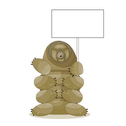 Brown cute cartoon tardigrade character holds card