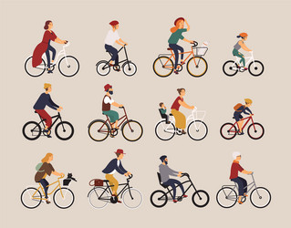People riding bicycles set men and women on bikes Vector Image