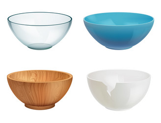 Set of realistic ceramic bowl or transparent Vector Image