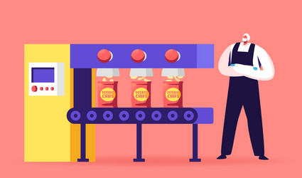 Potato chips manufacturing process worker Vector Image