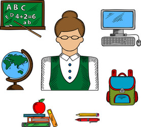 Set teacher and teaching equipment Royalty Free Vector Image