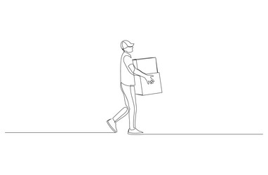 A cardboard box drawing by one continuous line Vector Image