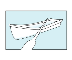 Outline of a wooden paddle boat Royalty Free Vector Image