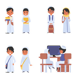 Muslim or islamic boy goes to school character Vector Image