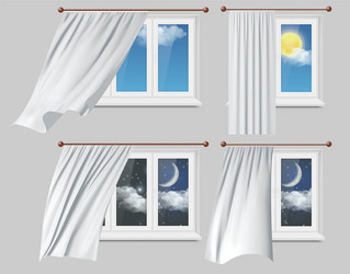 White curtain set realistic Royalty Free Vector Image