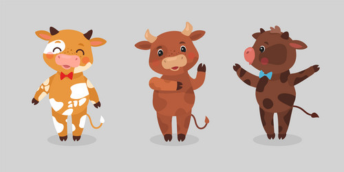 Happy ox characters cartoon cows mascots Vector Image