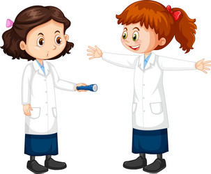 Two scientist girls cartoon character talking Vector Image