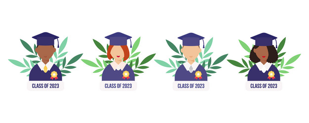 Graduation day set of student with medal flat Vector Image