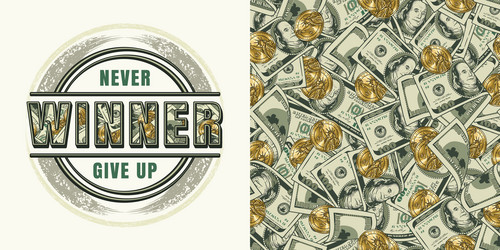 Money label pattern with heap of 100 dollar bills Vector Image
