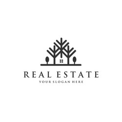 Real estate with trees logo Royalty Free Vector Image