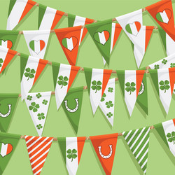 Bunting pennants in irish colors and clovers Vector Image