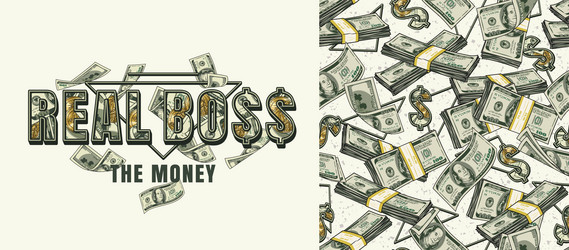 Money label pattern with heap of 100 dollar bill Vector Image