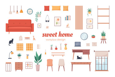 Cozy home interior design objects set living room Vector Image