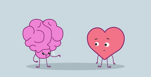 Cute pink brain and heart holding hands funny Vector Image