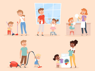 Kids housework children helping to their parents Vector Image