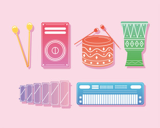 Four music instruments pastel icons Royalty Free Vector
