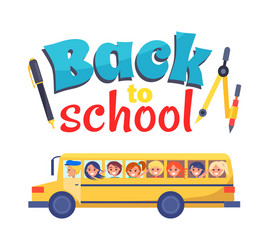 Cute cartoon school bus with pencil ruler eraser Vector Image