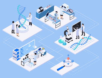 Science isometric platforms flowchart Royalty Free Vector