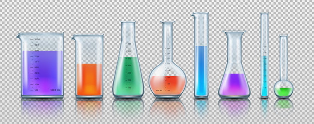 Chemistry measuring glass beakers with liquid Vector Image