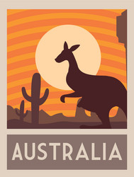Kangaroo with red sky landscape silhouette Vector Image