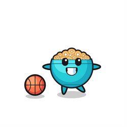Cereal bowl cartoon holding money sack Royalty Free Vector