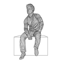 Model a young guy sitting on box isolated Vector Image