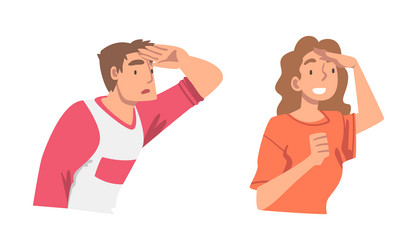 Looking into future man and woman character Vector Image