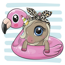 Rabbit girl swimming on pool ring donut Royalty Free Vector