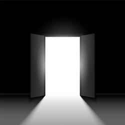 Open door bright light in room through Royalty Free Vector