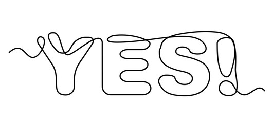 One line drawing yes text continuous line Vector Image