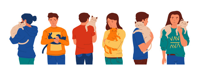People and cats cartoon flat Royalty Free Vector Image