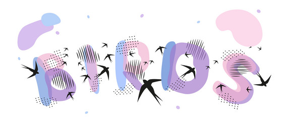 Autumn hand lettering with flock birds spots Vector Image