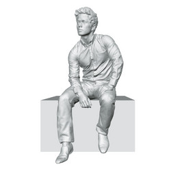 Wireframe a young guy sitting on box black Vector Image
