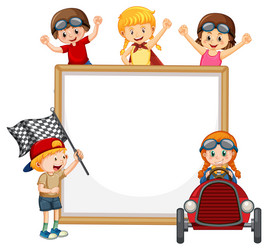 Four happy children behind computer screen Vector Image