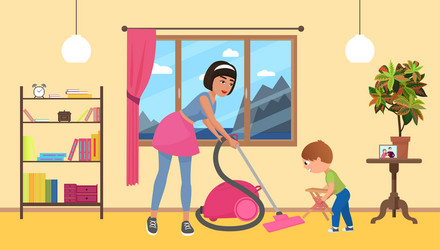 Cartoon kids cleaning at home set children Vector Image