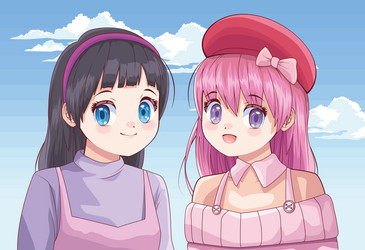 Two girls anime style Royalty Free Vector Image