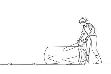 Continuous one line drawing crossed chainsaws Vector Image