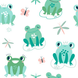 Cute green frogs croaking frog on nature cartoon Vector Image