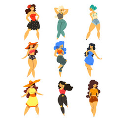 Brunette curvy overweight girl beautiful plus Vector Image