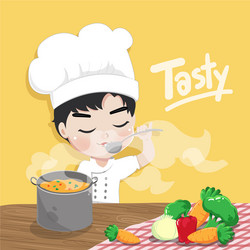 Young chef is cooking Royalty Free Vector Image