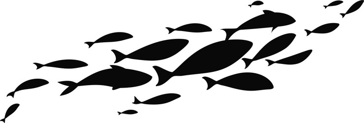 Black silhouette flock fish school Royalty Free Vector Image
