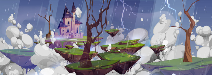 Cartoon rain game background with fantasy castle Vector Image