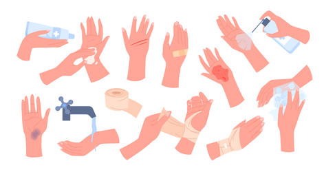 First aid for trauma set broken arm with wound Vector Image