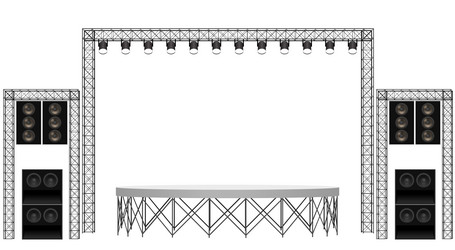 White stage and speaker with backdrop on the truss